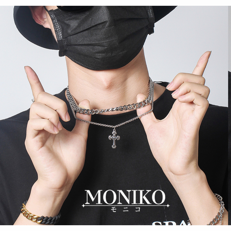 MONIKO สร้อยคอโซ่เงิน สองชั้น จี้ไม้กางเขน ประดับเพชร สไตล์ฮิปฮอป ...