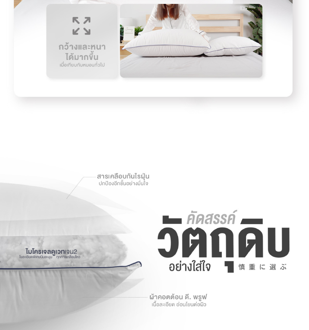 Orientas หมอนโรงแรม ขนาดใหญ่ คิงส์ไซส์ รุ่น Kosui หมอนขนห่านเทียม เกรดพรีเมี่ยม หุ้มด้วยผ้าคอต ...