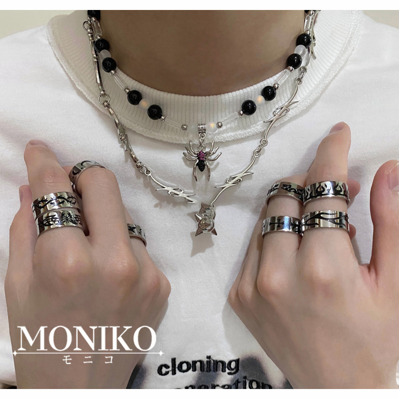 MONIKO สร้อยคอลูกปัด จี้แมงมุม ประดับเพชร สีดํา สไตล์ฮิปฮอป สําหรับ ...