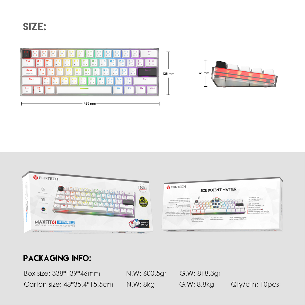 FANTECH MK860 MAXFIT61 FROST WIRELESS Hotswappable KEYBOARD MODULAR ...