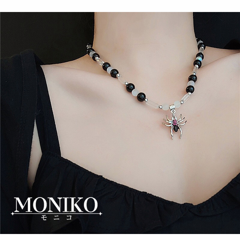 MONIKO สร้อยคอลูกปัด จี้แมงมุม ประดับเพชร สีดํา สไตล์ฮิปฮอป สําหรับ ...