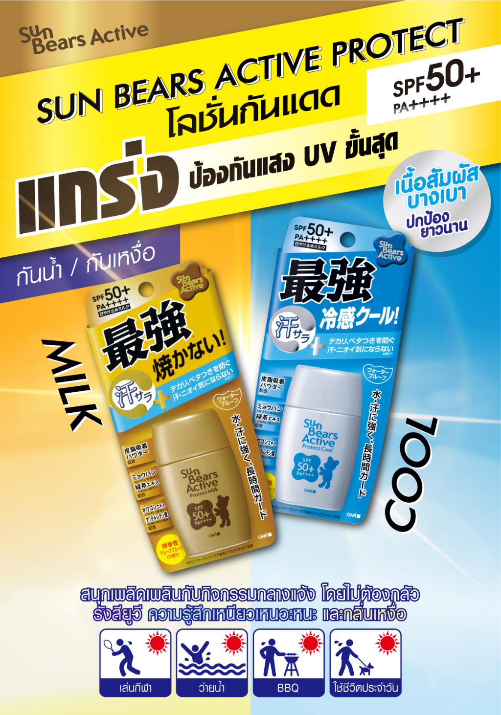 SUN BEARS ACTIVE PROTECT MILK SPF50+ PA++++ 30 g / ผลิตภัณฑ์กันแดด ทา ...
