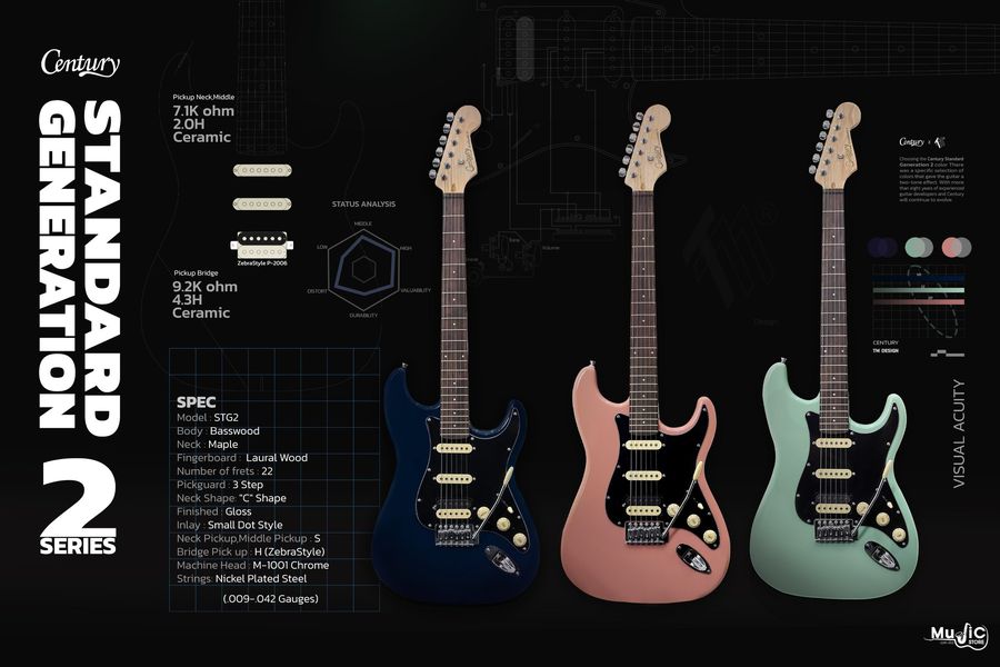 Century กีตาร์ไฟฟ้า รุ่น Standard Generation 2 series มือซ้ายและมือขวา ...