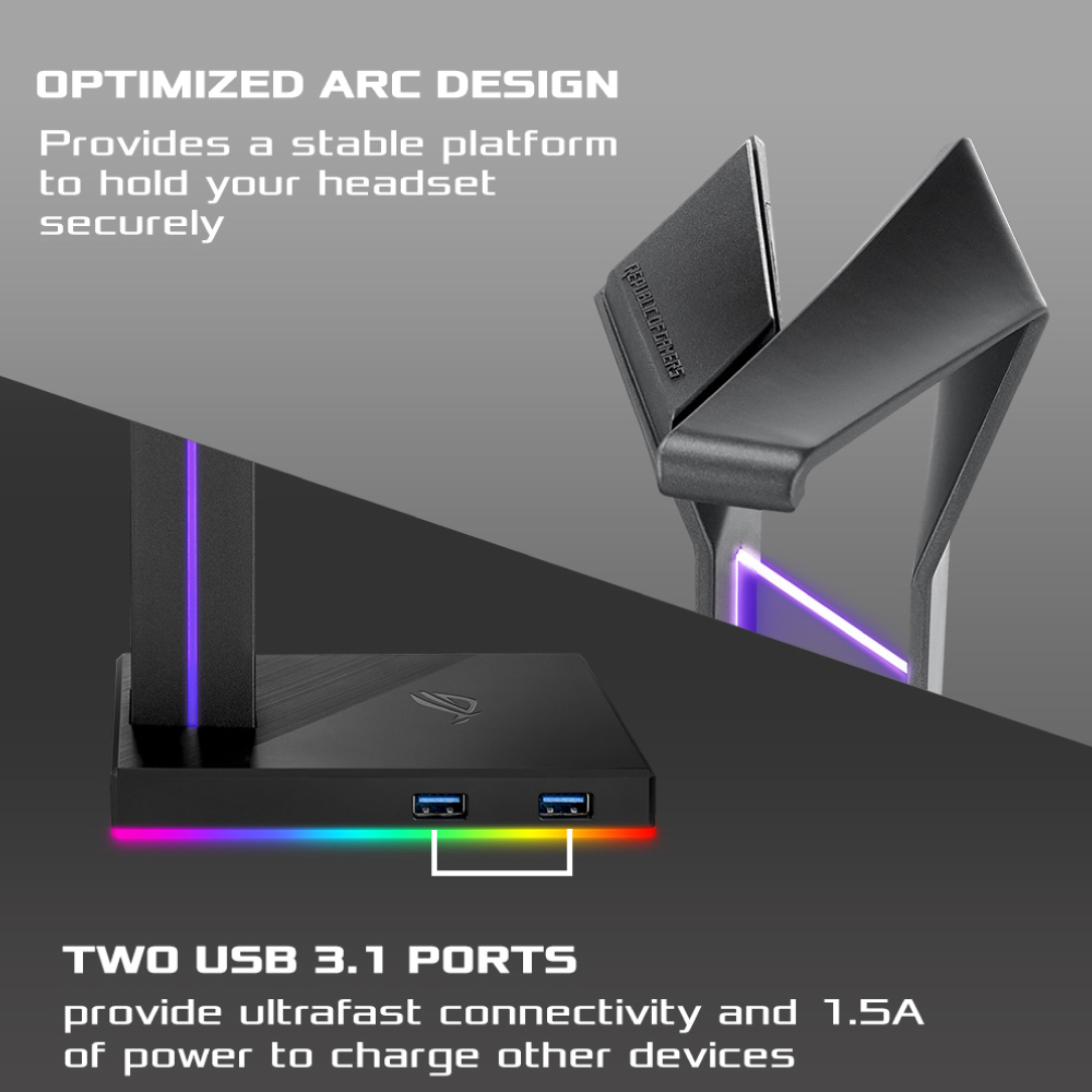 ASUS ROG Headset Stand THRONE/AS (90YH01L0-B2UA00), USB 3.1, Arc Design ...