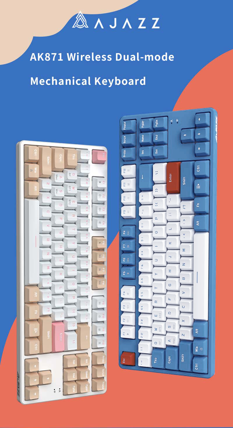 คีย์บอร์ดเกมมิ่ง Ajazz AK871 Wirelss Hotswap Dual Module(2.4+BT) TKL 80% 87Key Mechanical ...