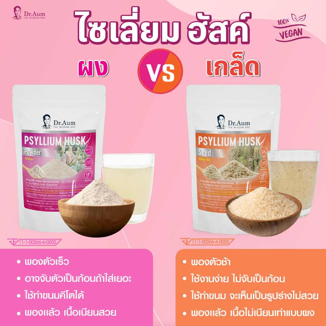 Dr.Aum ไซเลี่ยมฮัสค์ ไฟเบอร์ชนิดผง กระจายตัวง่าย (Psyllium Husk Powder) ขนาด 50, 100, 200 กรัม ...