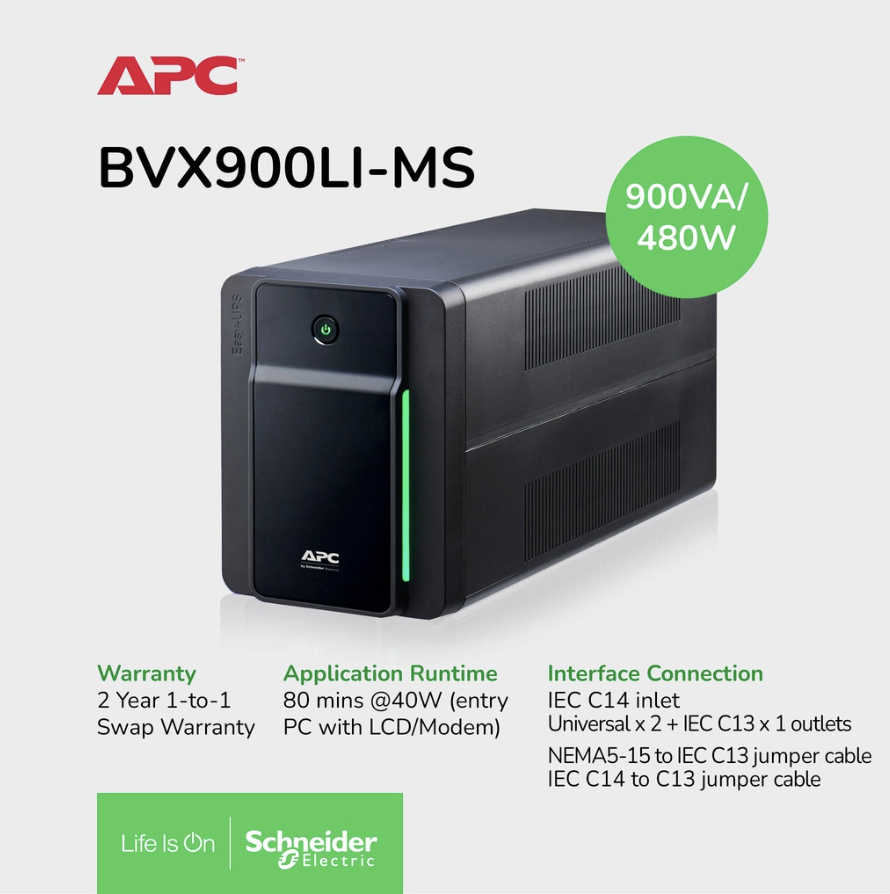 Schneider เครื่องสำรองไฟฟ้า BVX900LI-MS 900VA/480W ระบบ Line ...
