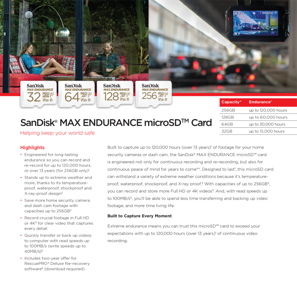 SanDisk Micro SD Card SDHC SDXC MAX ENDURANCE 4K ( 32GB, 64GB, และ ...