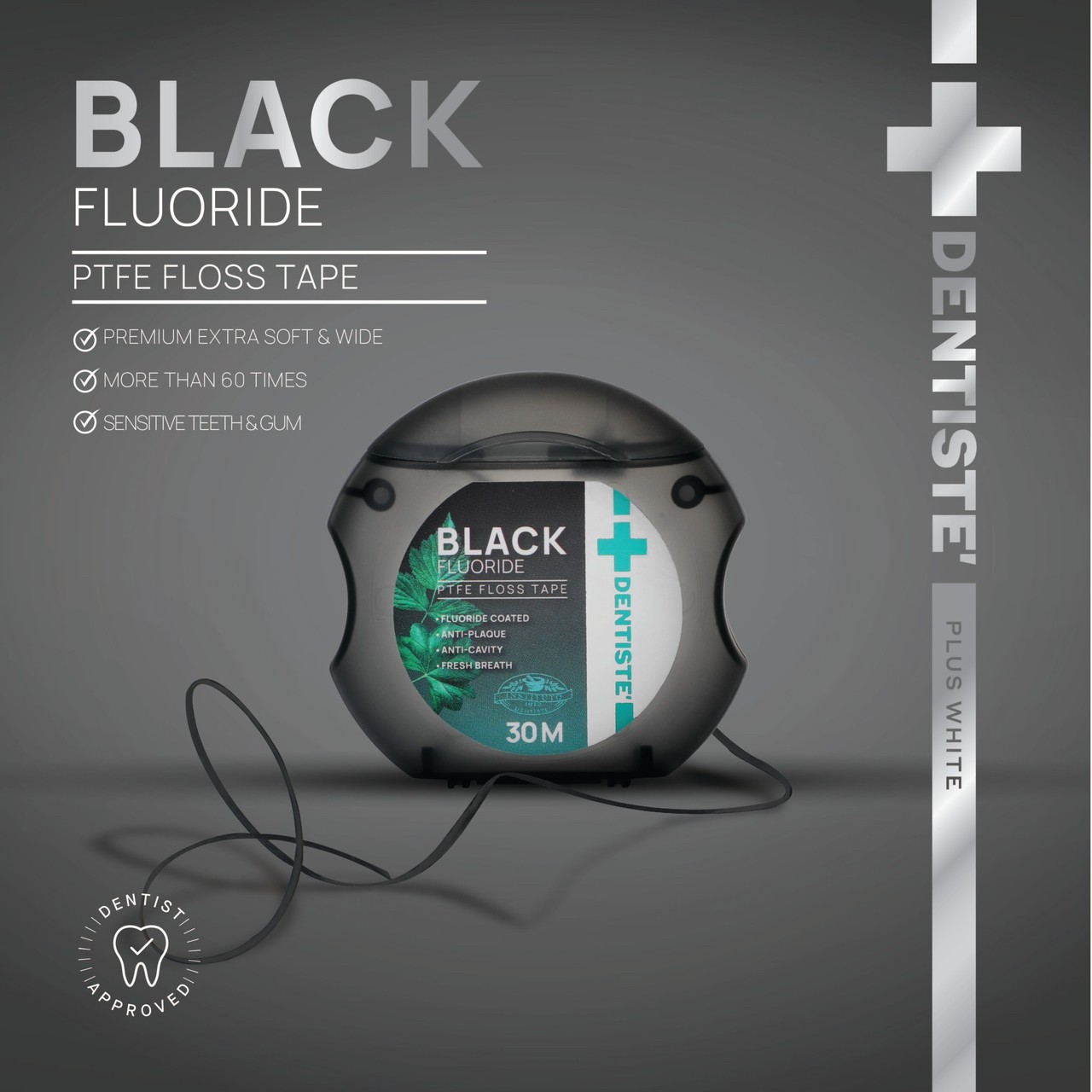 Dentiste Dental Black PTFE Floss Tape with Fluoride 30m ไหมขัดฟันเคลือบ ...