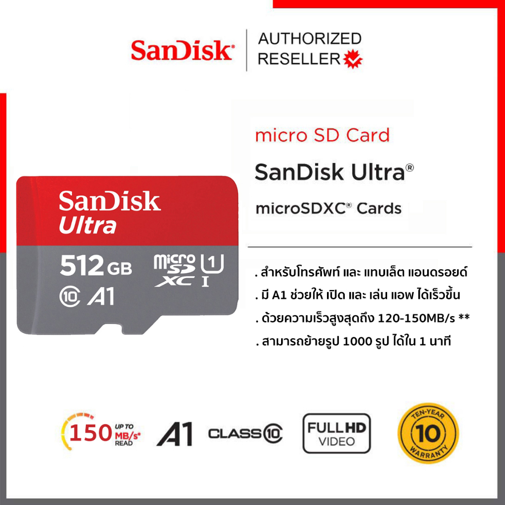 Sandisk Ultra Micro SD Card 128GB Speed 140MB/s, 256GB ,512GB Class10 A1Speed 150MB/s SDXC ...