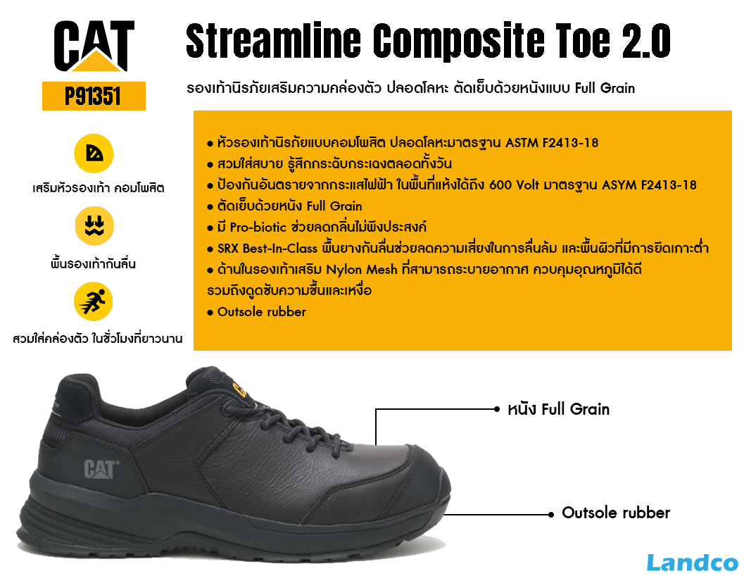 CAT Caterpillar Collection รองเท้าเซฟตี้ผู้ชาย M Streamline Composite ...