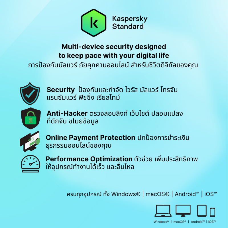 Kaspersky Standard New Package 1 Year 1,3,5 Device โปรแกรมป้องกันไวรัส ...