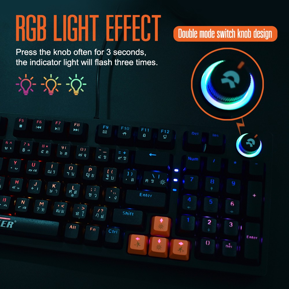 Oker เกมมิ่งคีย์บอร์ดไฟ RGB หัวเสียบ USB รุ่น K460 (คีย์บอร์ดสำหรับนักเล่นเกม) | Shopee Thailand