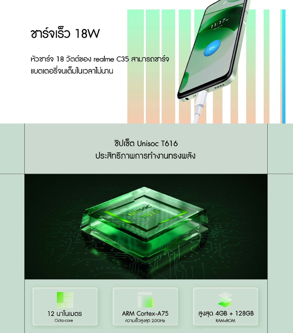 realme C35 (4+64GB) 50 MP Ai 3 Lens หน้าจอFHD 6.6นิ้ว ชาร์จเร็ว18W Dual ...