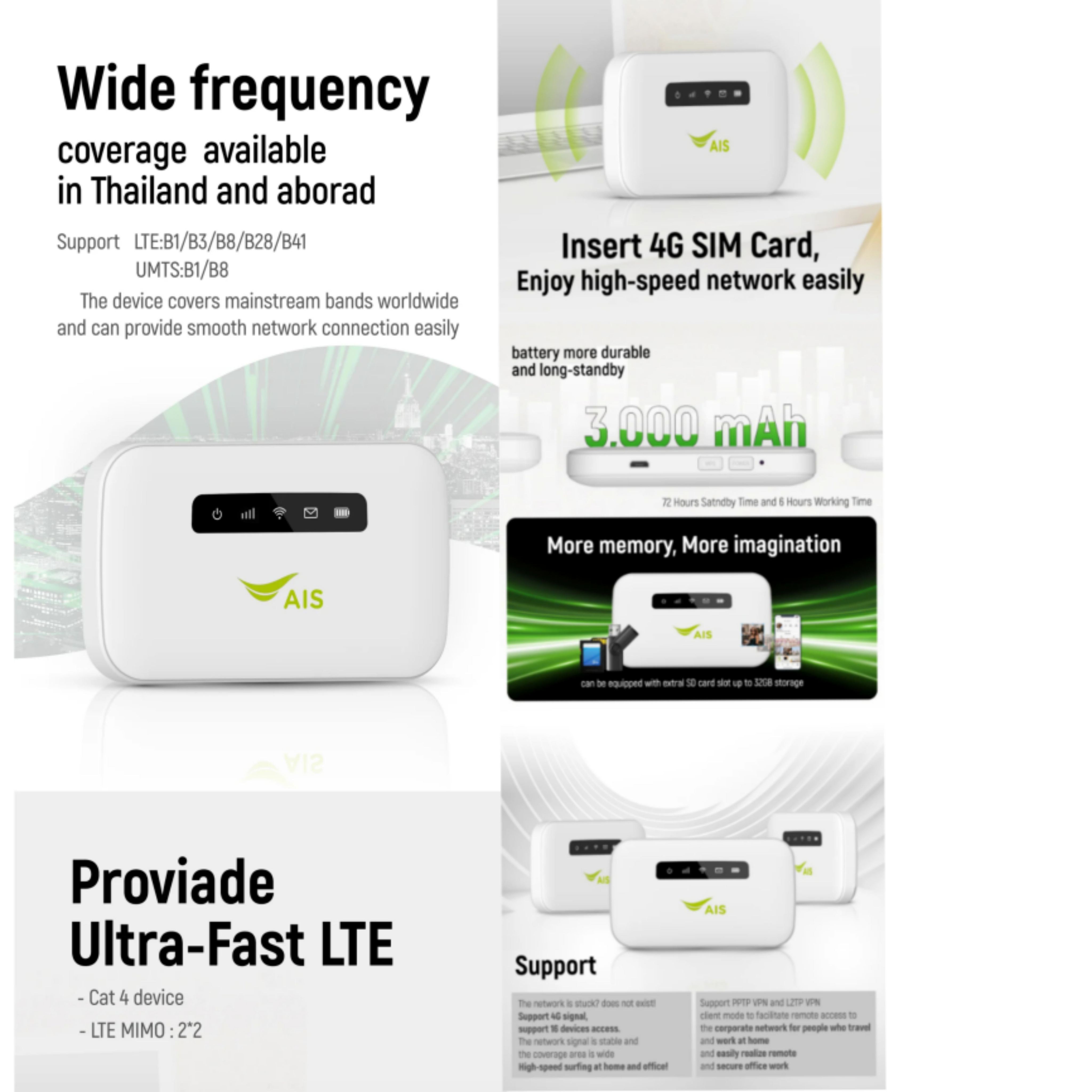 AIS 4G Hi-Speed Pocket WiFi (รุ่น M0262) ใส่ได้ทุกเครือข่าย | Shopee Thailand