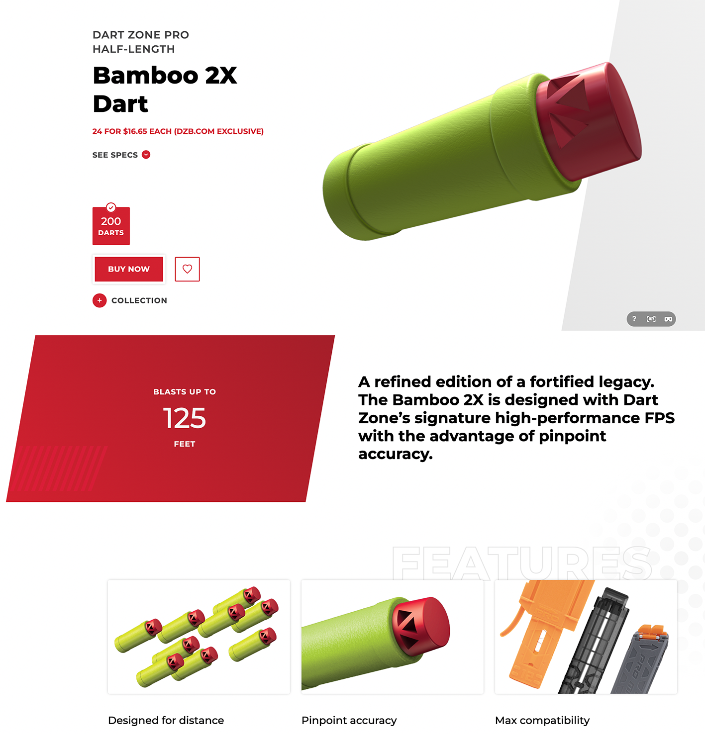 DART ZONE® Pro Half-Length Bamboo 2X Dart Refill กระสุนโฟม ดาร์ทโซน รุ่นโปร ขนาดสั้น 200ลูก ...