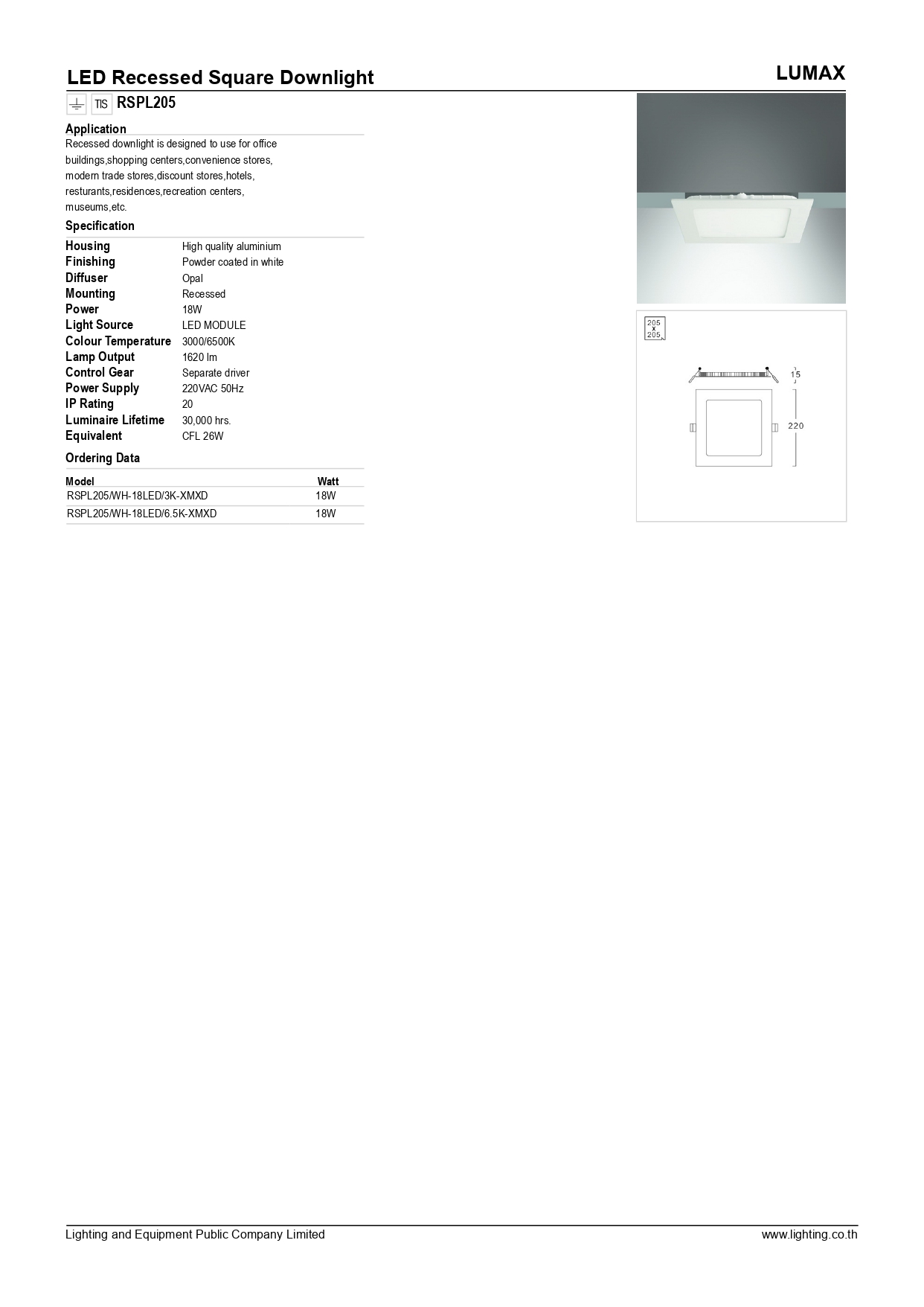 ชุดโคมPANEL D/L,LUMAX#RSPL205/WH-18LED/XMXD (SPR-N) | Shopee Thailand