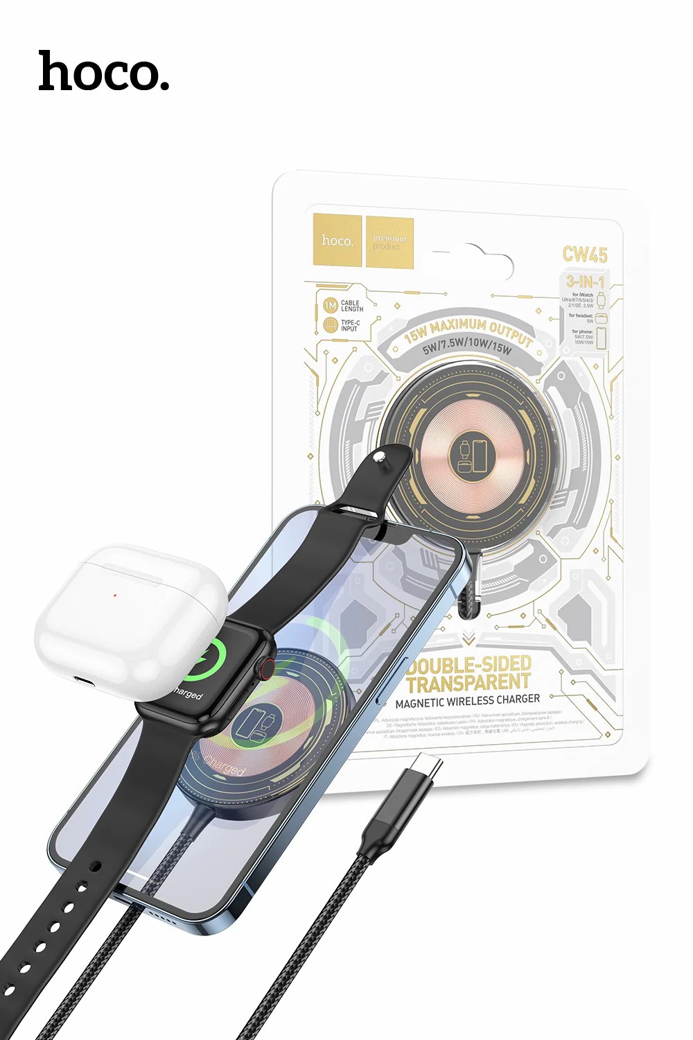 HOCO Magnetic Wireless Phone Charger 3in1 For iP 14 13 12 ProMax Watch ...