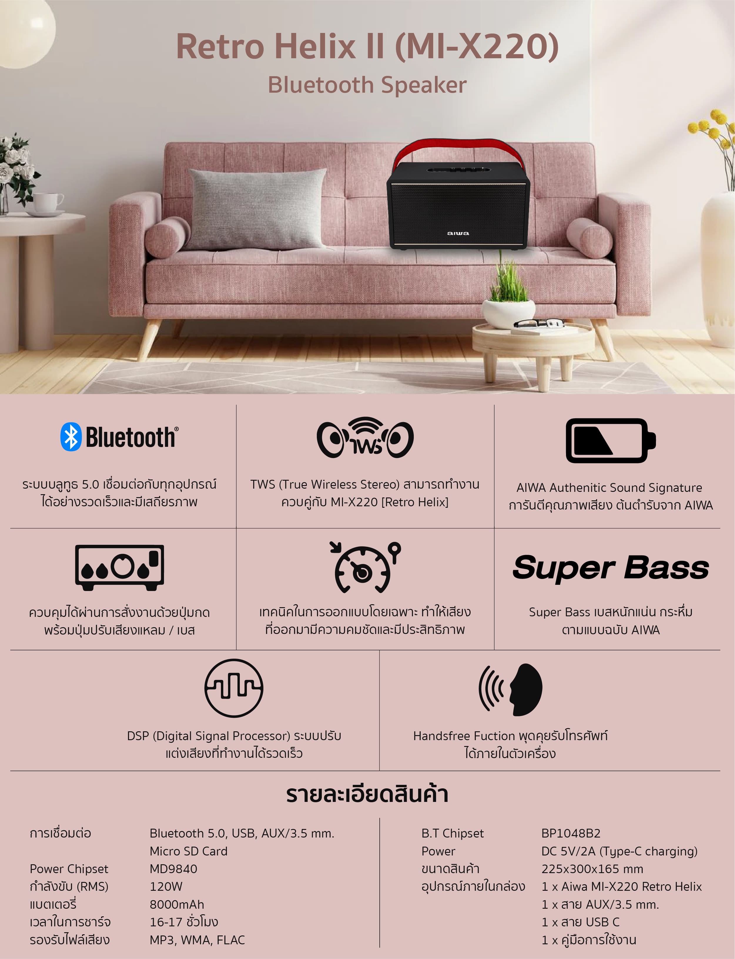 AIWA Retro Helix II (MI-X220) Bluetooth Speaker SUPER BASS ลำโพงบลูทูธ ...