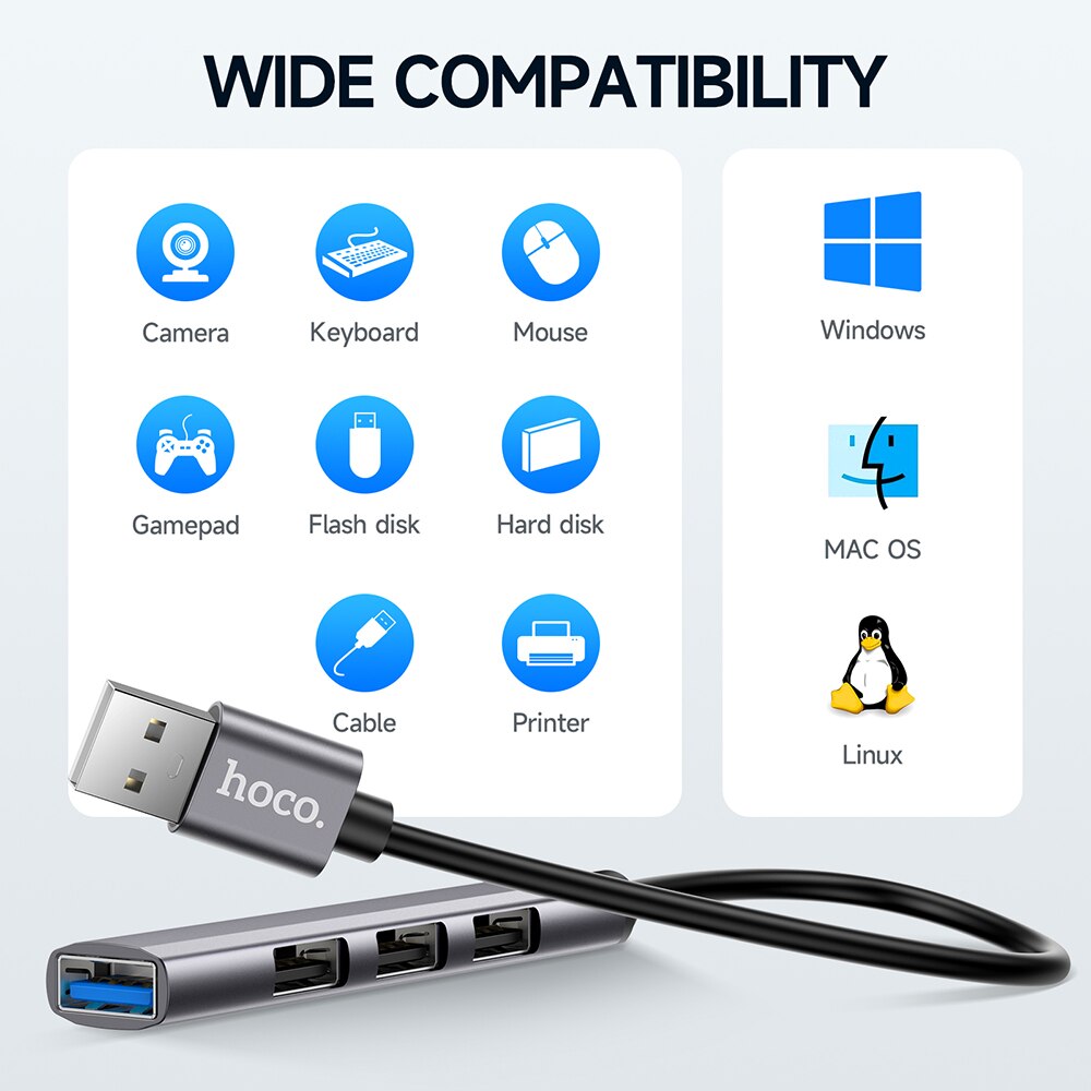 Hoco HB26 Hub USB 4in1 Adapter สำหรับโอนถ่ายข้อมูล และเชื่อมต่ออุปกรณ์ ...