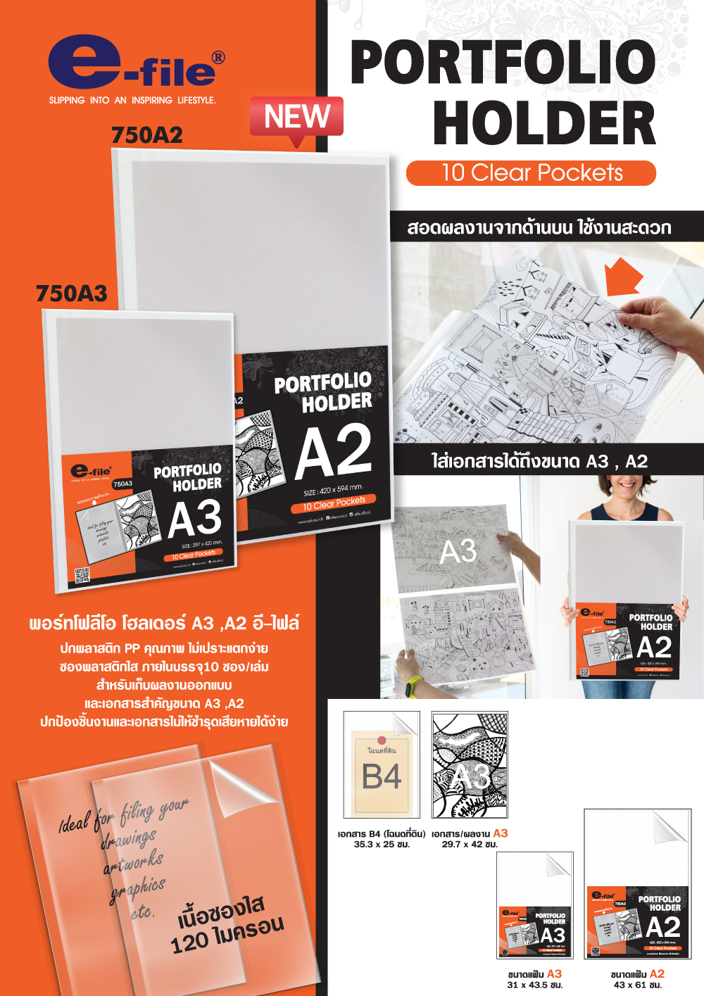 e-file (อี-ไฟล์) แฟ้มสะสมผลงาน แฟ้มเก็บเอกสาร PORTFOLIO HOLDER A3 A2 ...
