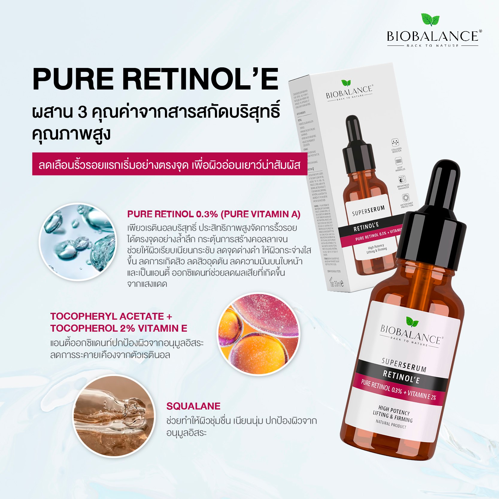 BIOBALANCE RETINOL’E PURE RETINOL 0.3% + VITAMIN E 2% SUPER SERUM 30ML ...