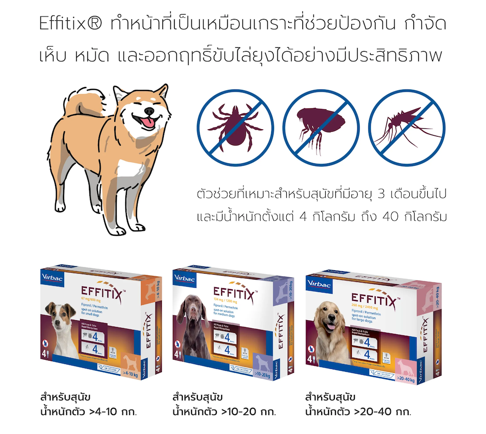 Virbac- 2X EFFITIX® Spot-on M (>10-20 กก.) กำจัด เห็บ หมัดและไล่ยุง ...