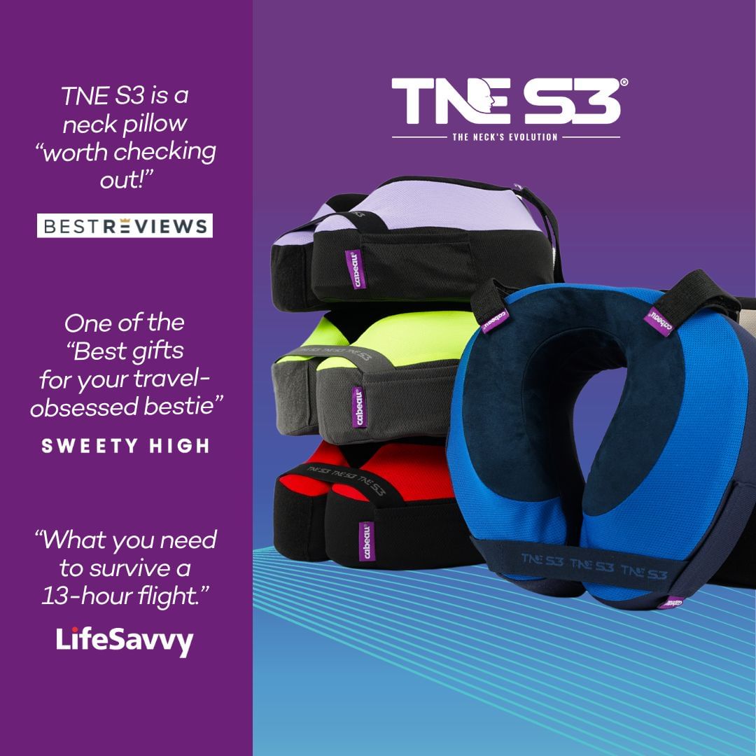 CABEAU The Neck's Evolution S3 (TNE) Neck Pillow หมอนรองคอ มีสายรองคาง แถมถุงเก็บ และที่อุดหูให้ ...
