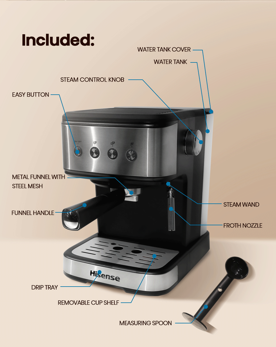 Hisense เครื่องชงกาแฟ Espresso Coffee Maker รุ่น HESCM20BK1 | Shopee ...