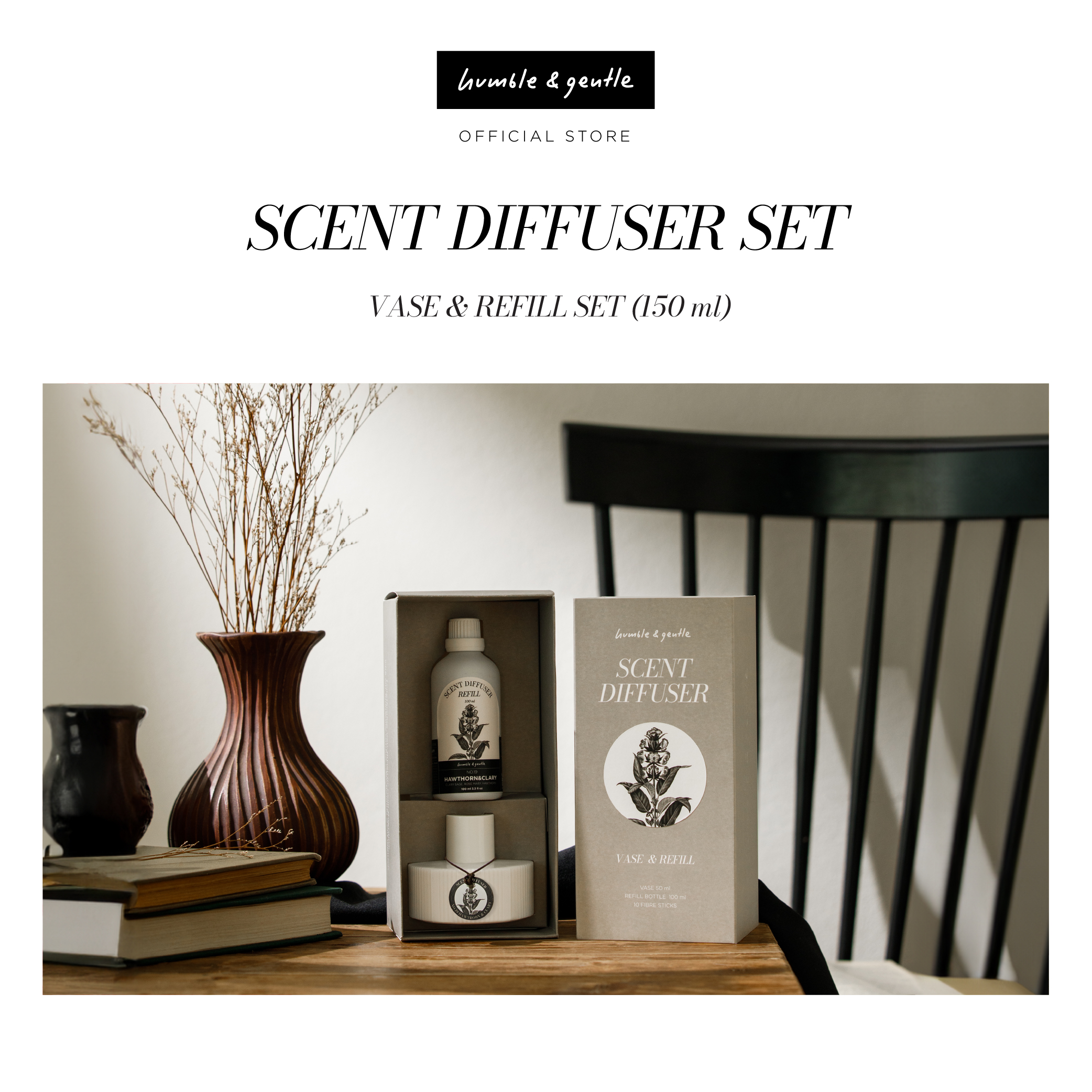 Humble&gentle : Scent Diffuser Box Set Vase & Refill 150ml ชุดน้ำหอม ...