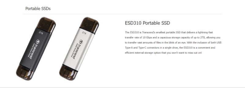 Transcend External SSD Smallest 512GB 1TB 2TB ( ESD310 ) USB A and Type ...