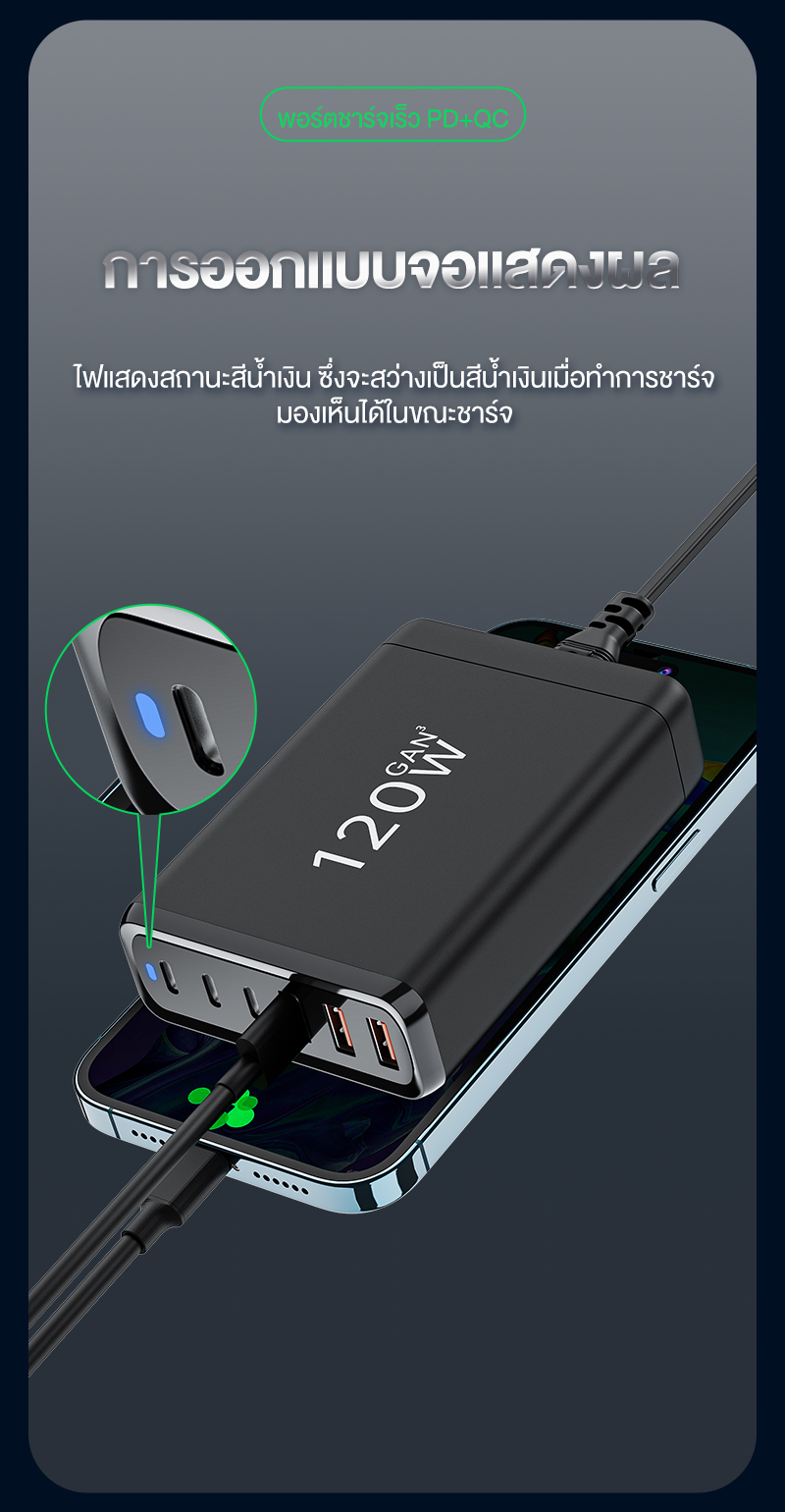 BASIKE 6 in 1 หัวชาร์จแบบชาร์จเร็ว 6 พอร์ต PD 120W ชาร์จเร็ว 6 พอร์ต Charger 3Type-C 3USB ...