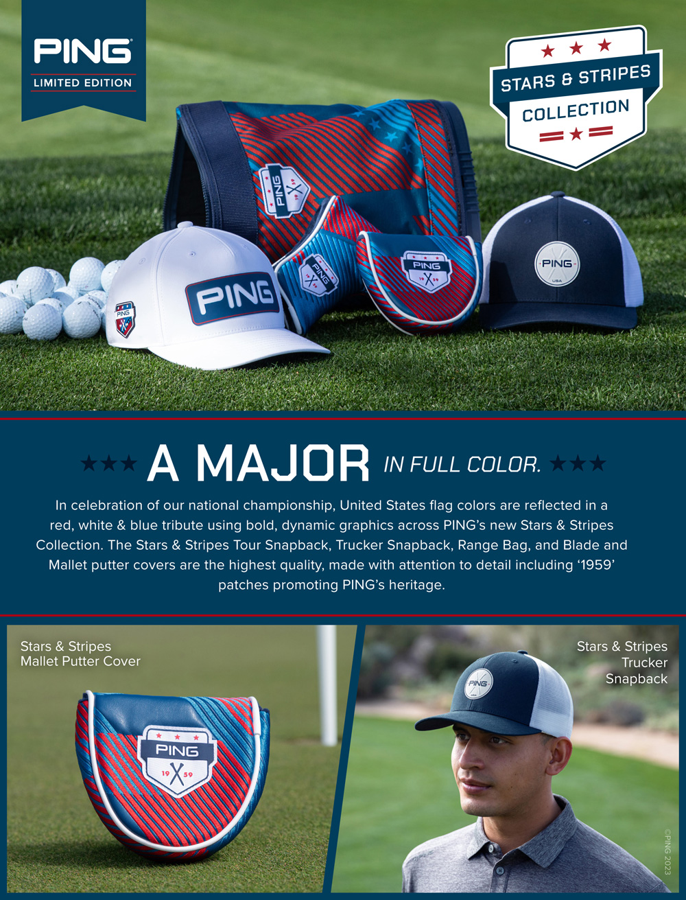 PING CAP STARS AND STRIPES TRUCKER LIMITED PING CAP MEN หมวกกอล์ฟ หมวก ...