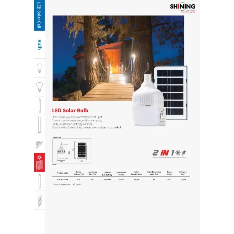 [สินค้าใหม่] LED Solar Bulb 100W DL 500 ลูเมน แสงขาว 2 in 1 หลอดไฟพร้อม ...