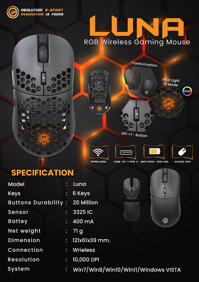 Neolution E-Sport Gaming Mouse Luna เมาส์เกมมิ่งเล่นเกมส์ไร้สาย เม้าส์ ...
