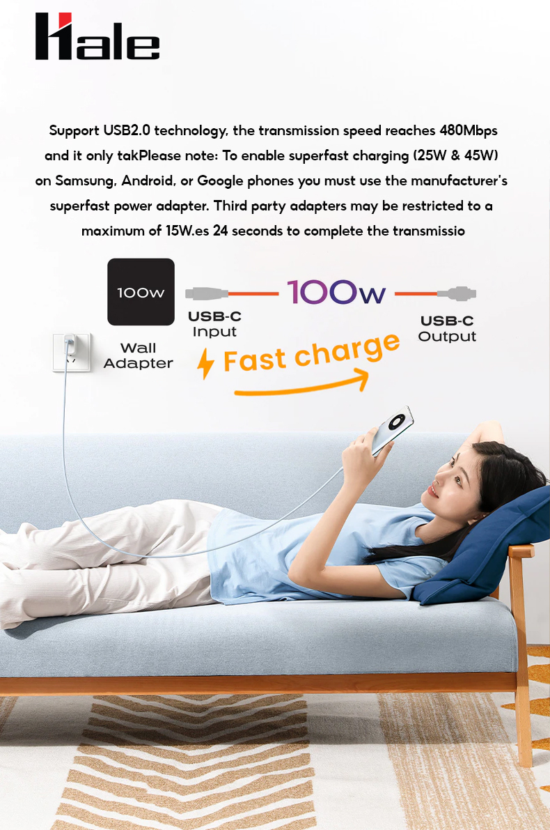 HALE 100W colorful สายชาร์จซิลิโคน Fast Charger Cable Huawei Oppo Vivo ...