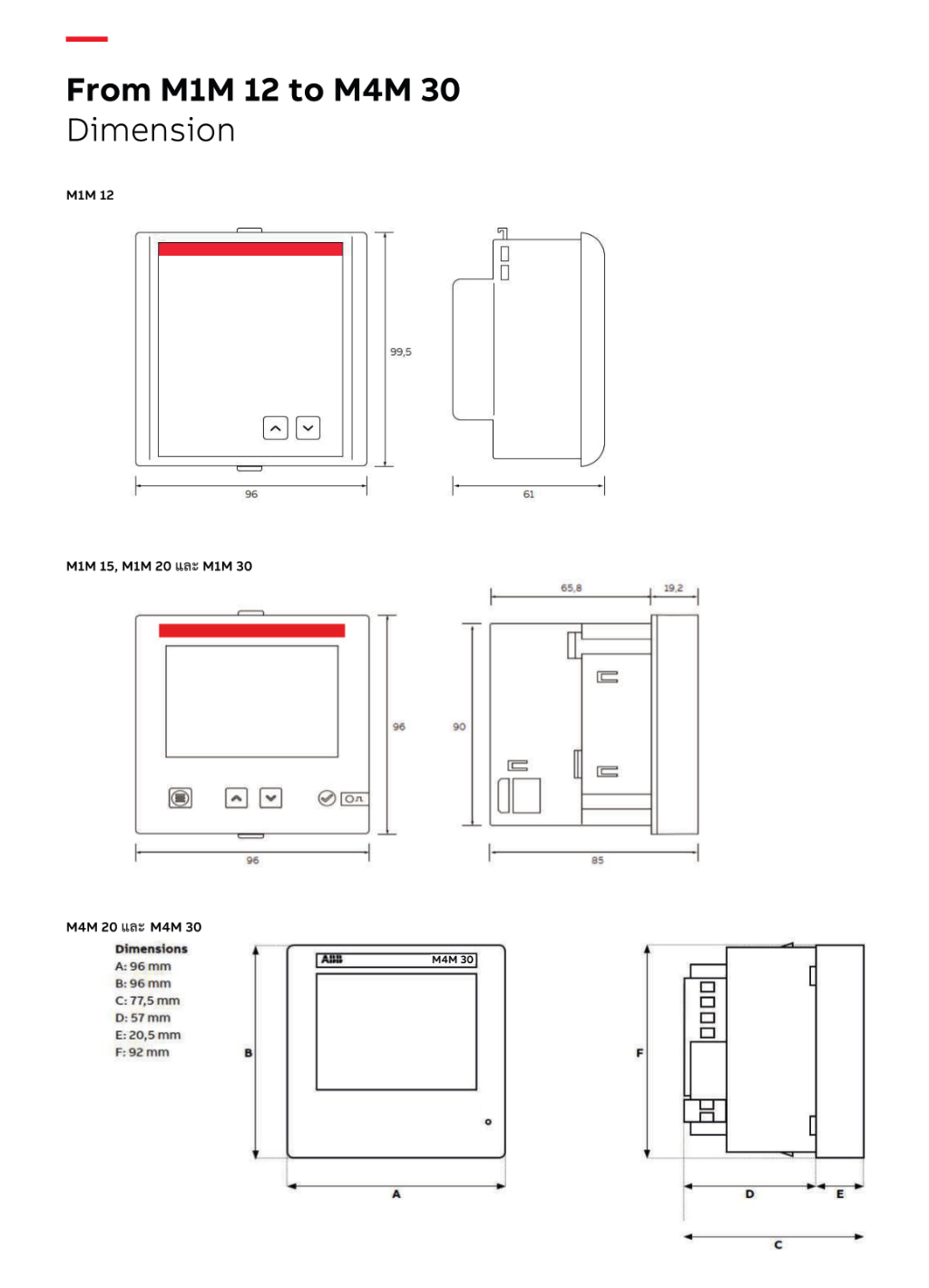 ABB M1M 30 Modbus 2 Digital Out Modbus RTU RS485 Power meter เพาเวอร์มิเตอร์ # 2TAZ663012R2000 ...
