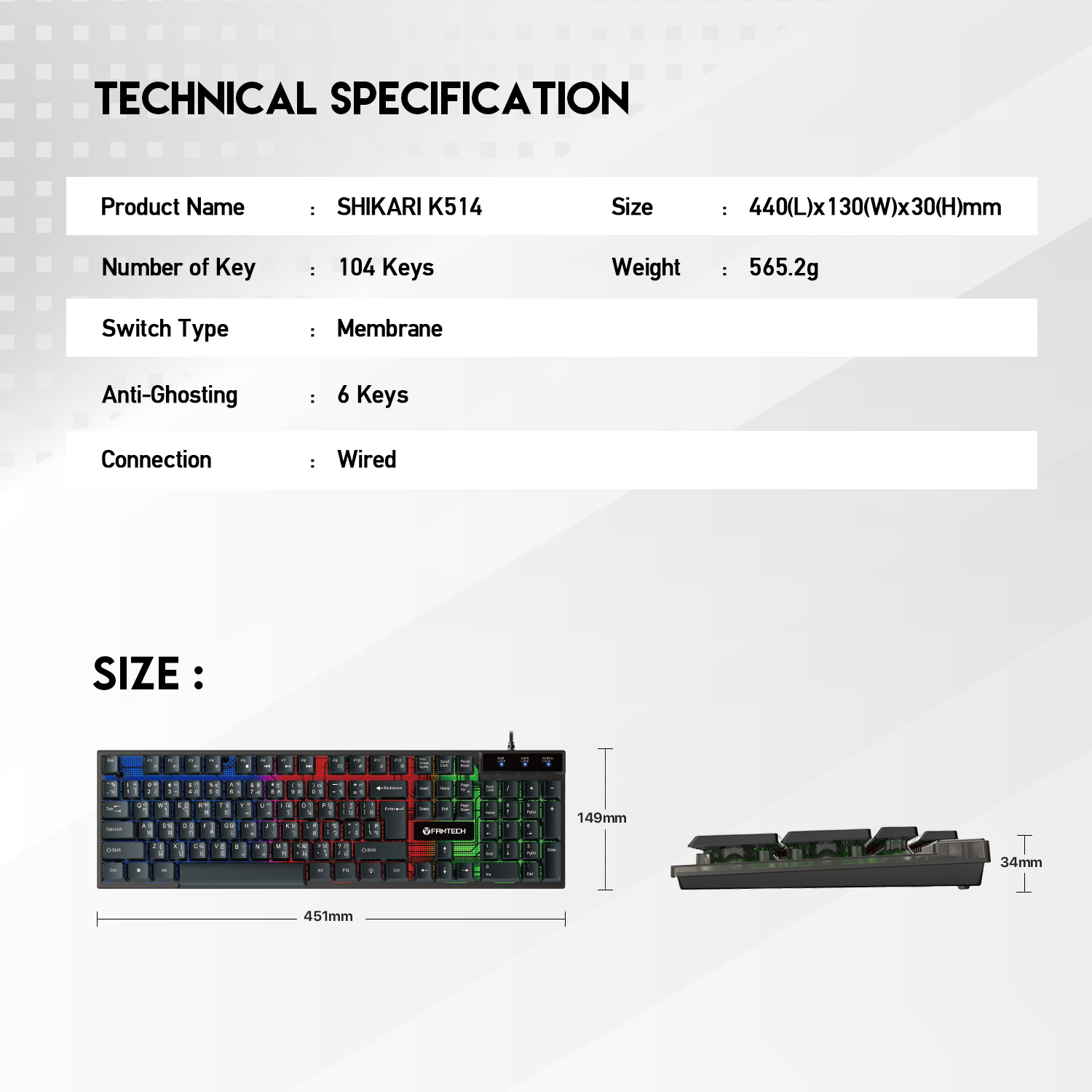 FANTECH รุ่น K514 คีย์บอร์ดเกมมิ่ง Semi Mechanical ไฟ RGB Gaming ...