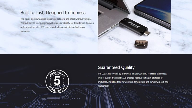 Transcend External SSD Smallest 512GB 1TB 2TB ( ESD310 ) USB A and Type C connectors : ประกัน 5 ...