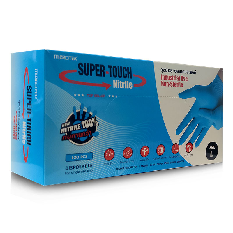 MICROTEX Super Touch Nitrile(100 ชิ้น/กล่อง)ถุงมือยางไนไตรสีฟ้า ...