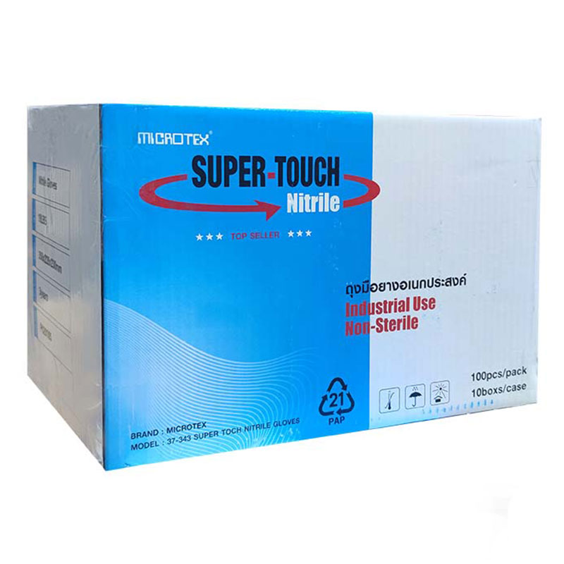 MICROTEX Super Touch Nitrile(100 ชิ้น/กล่อง)ถุงมือยางไนไตรสีฟ้า ...