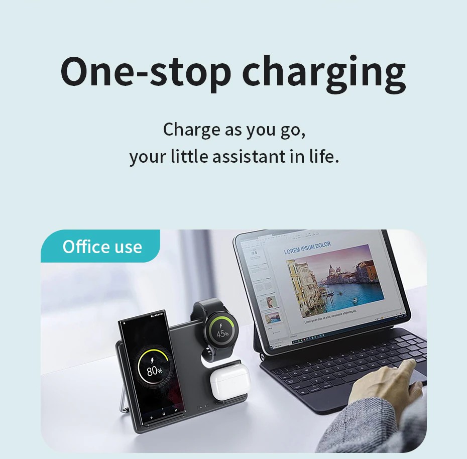 Hoco CQ2 แท่นชาร์จไร้สายพับได้สำหรับมือถือ Samsung Samsung Watch 1-6 ...