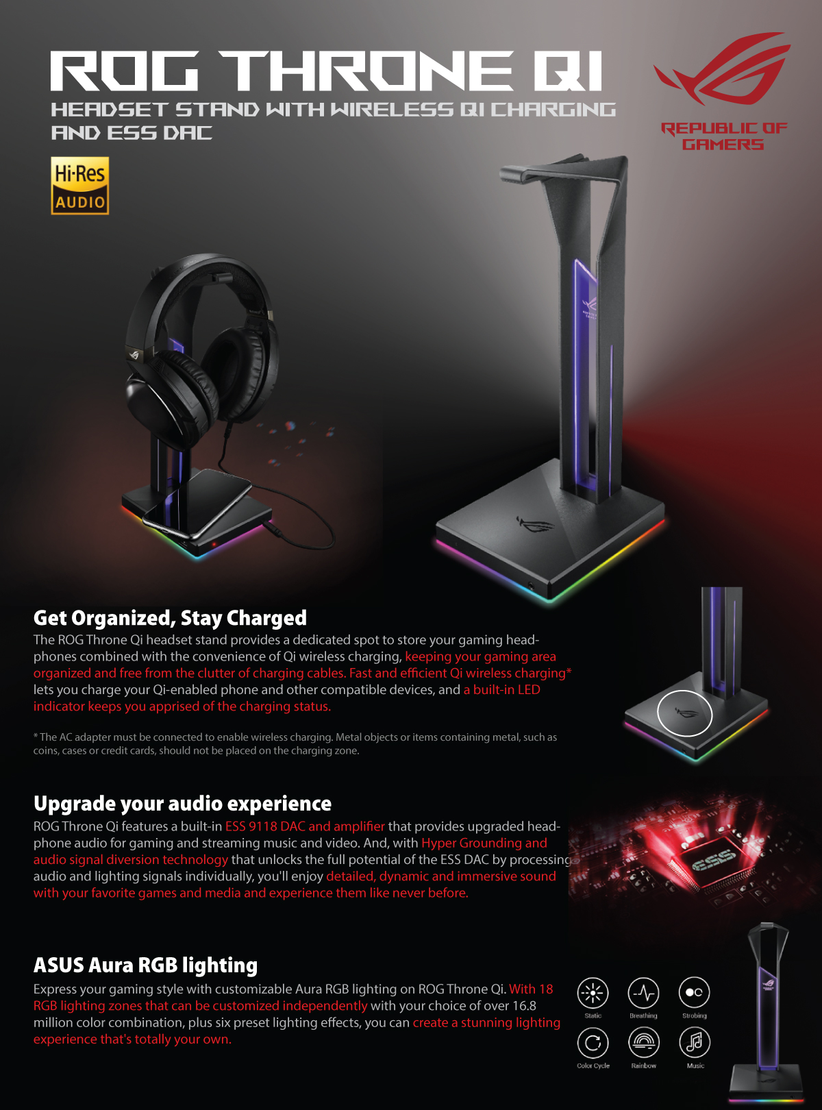ASUS ROG THRONE QI (90YH01K0-B2UA00) Gaming headset stand with wireless ...