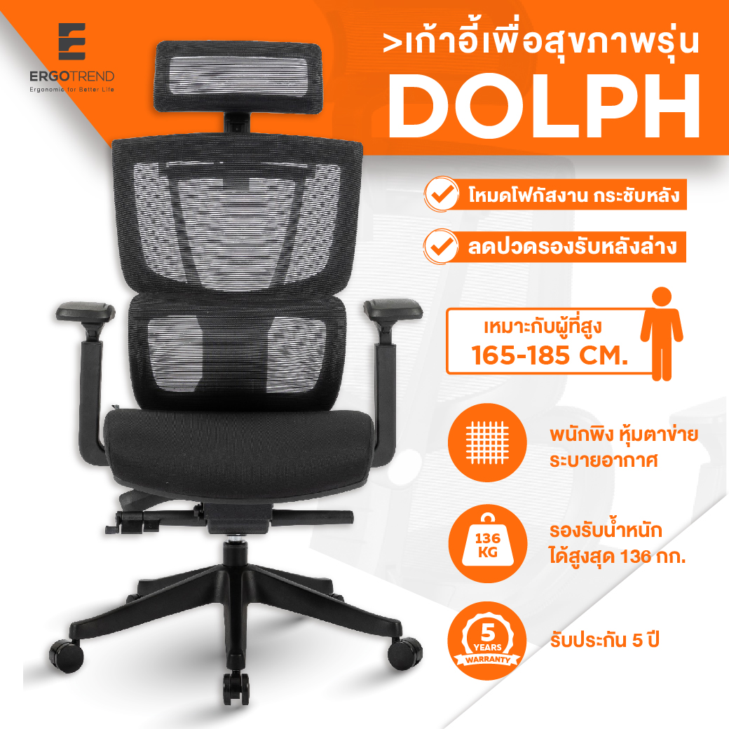 Ergotrend เก้าอี้เพื่อสุขภาพเออร์โกเทรน รุ่น DOLPH | Shopee Thailand
