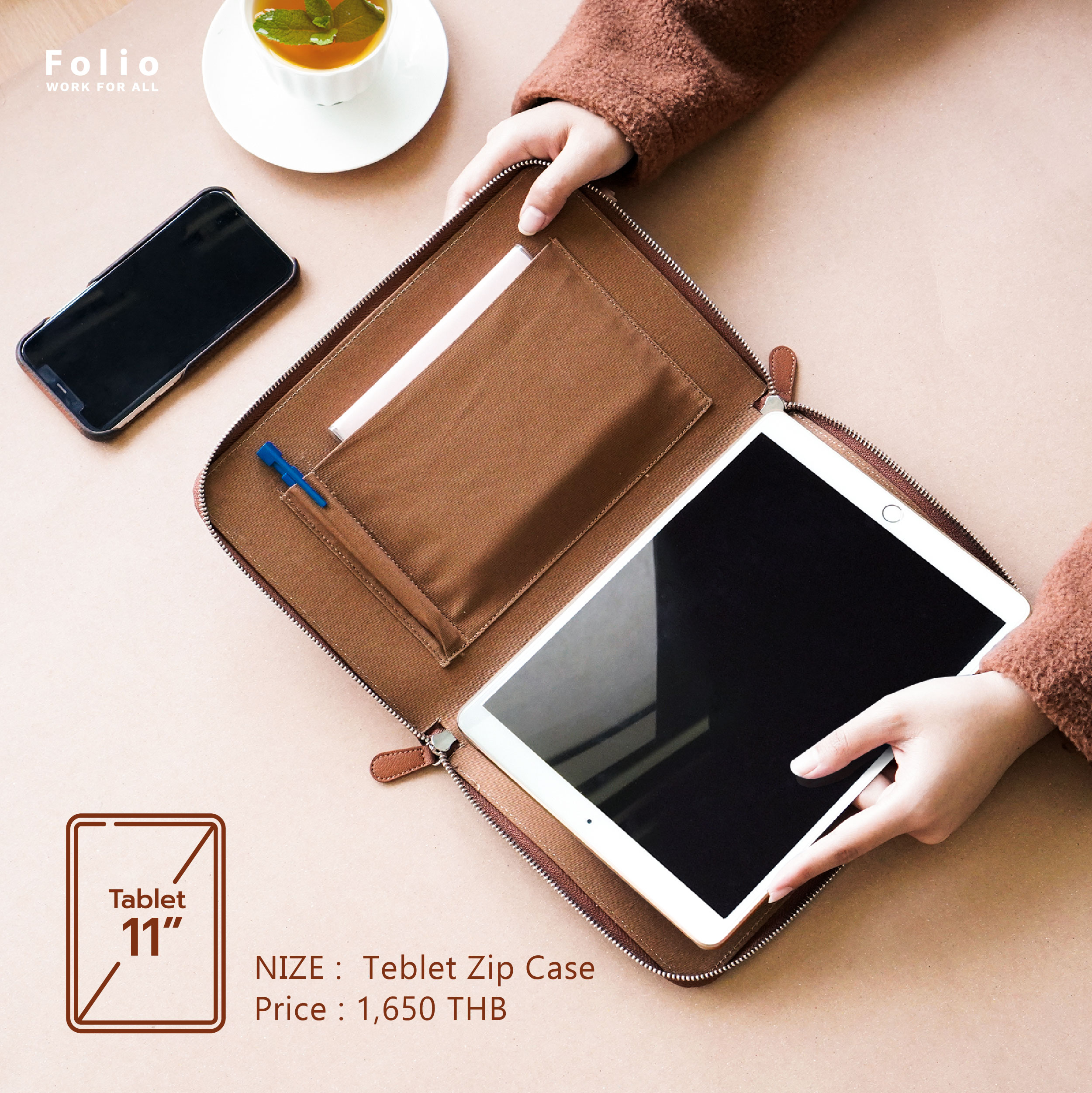 Folio : Nize Tablet Zip Case กระเป๋าใส่แท็บเล็ต ผลิตจากหนังแท้รีไซเคิล ...