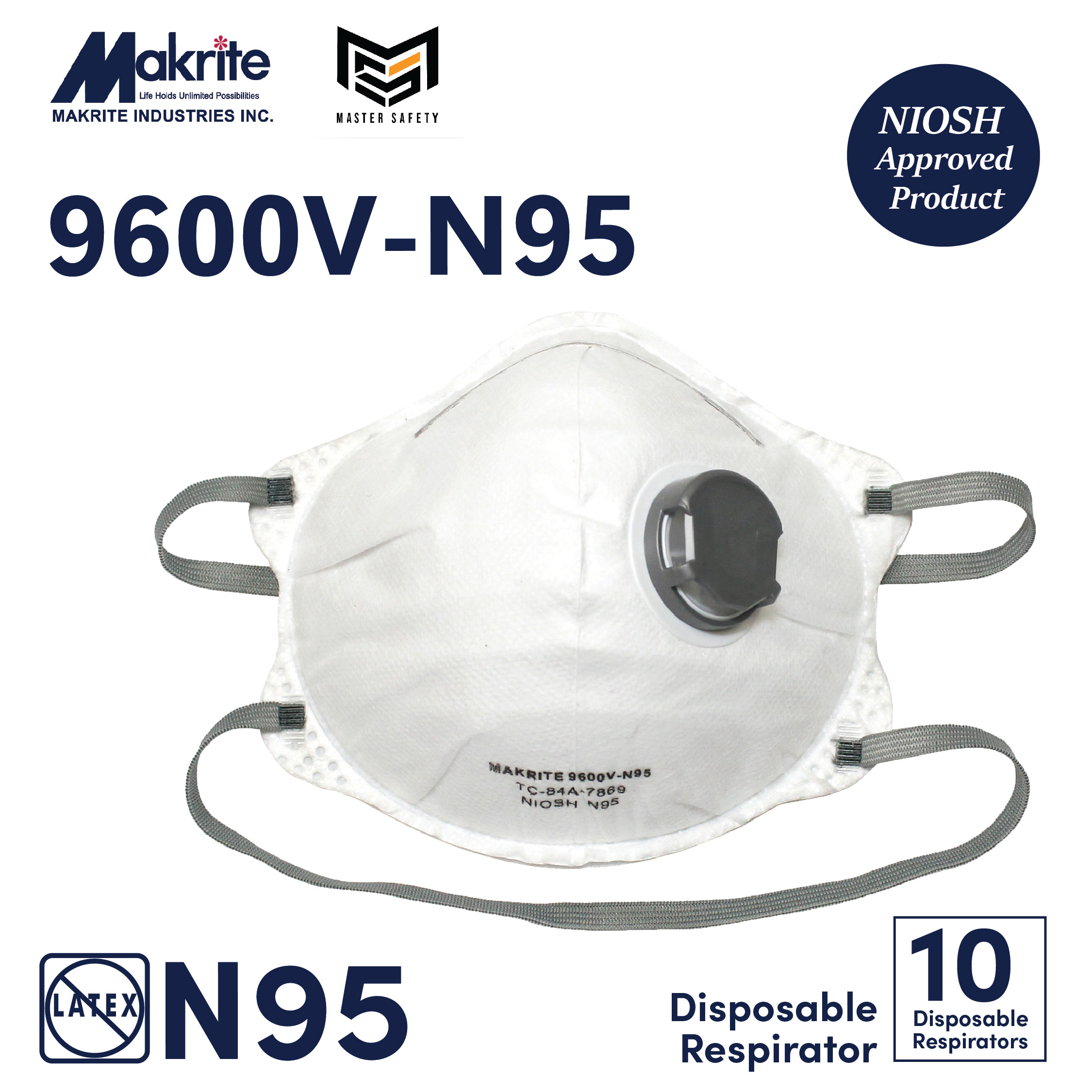 หน้ากากอนามัย Makrite รุ่น 9600V-N95 หน้ากากเอ็น 95 ป้องกันกันฝุ่นและ ...