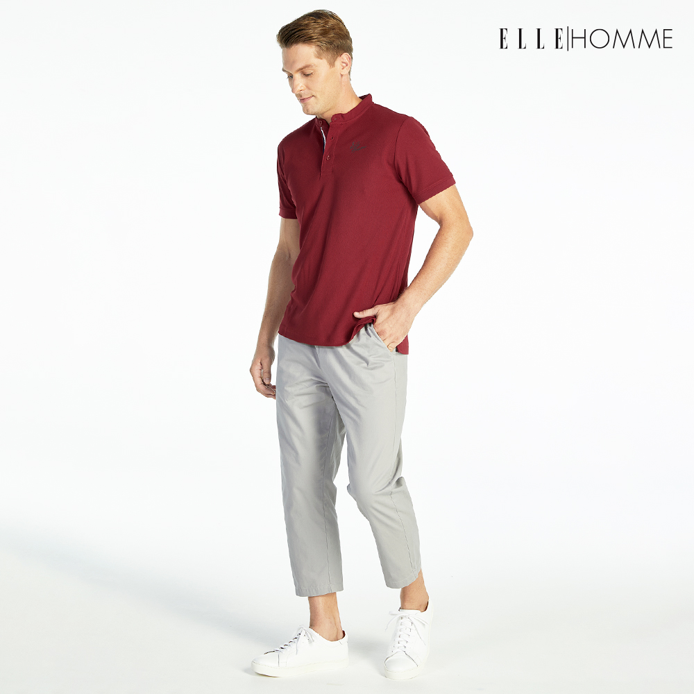 ELLE HOMME | เสื้อโปโลคอจีน แขนสั้น สกรีนโลโก้ ELLE HOMME สวมใส่สบายได้ ...