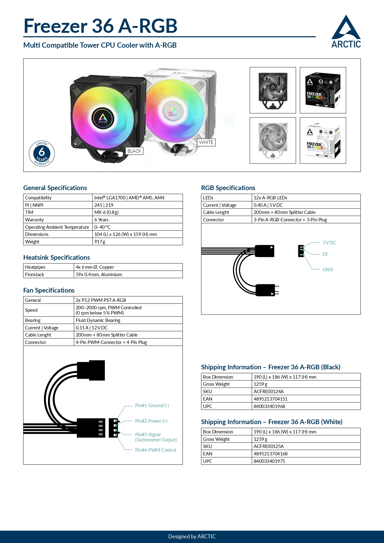 ARCTIC FREEZER 36 A-RGB WHITE (CPU AIR COOLER / ชุดระบายความร้อนซีพียู ...