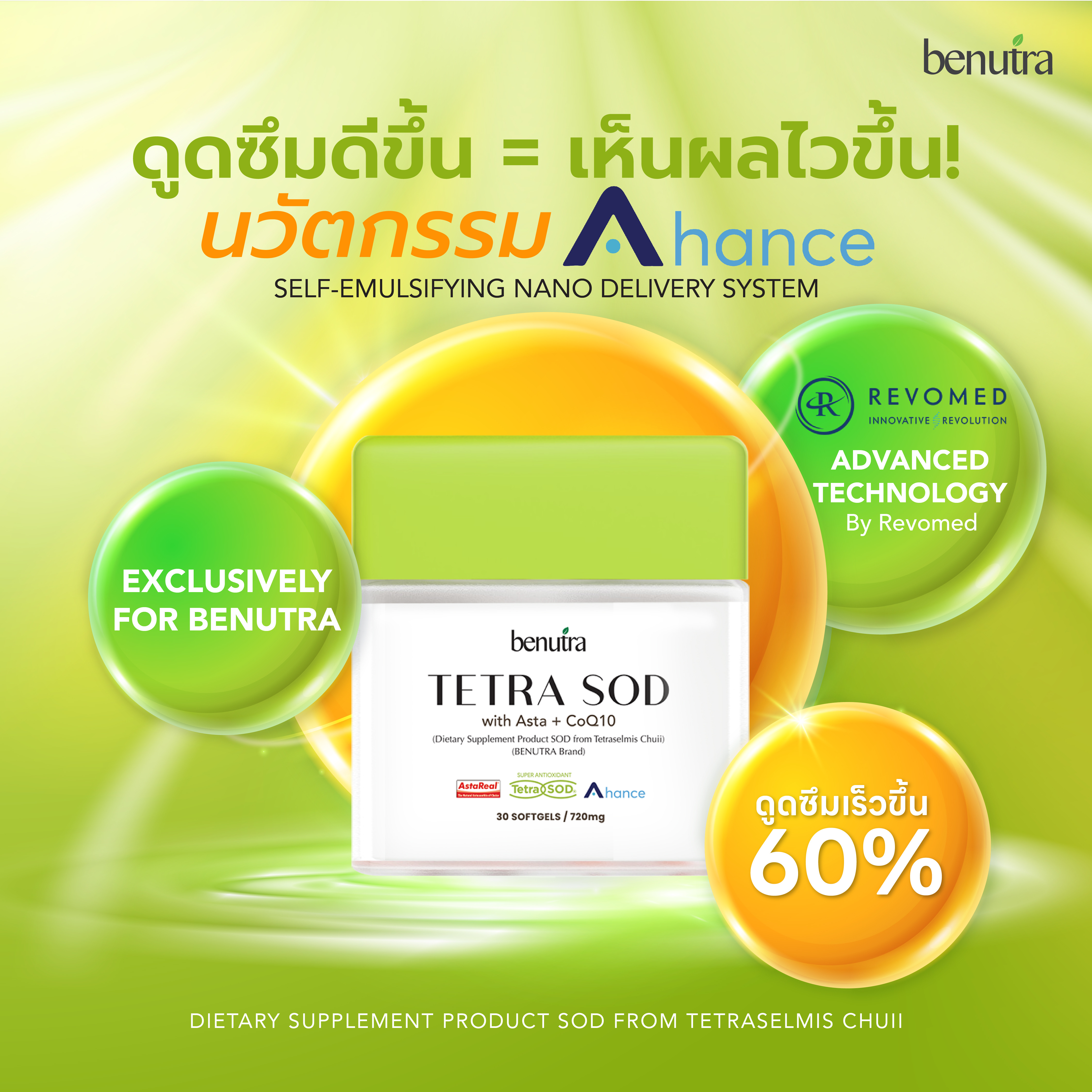 Tetra SOD with Asta + CoQ10 Benutra 1 กล่อง 30 Softgels Astaxanthin ...