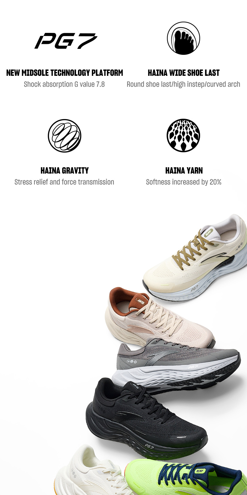 ANTA Travel PG7 รองเท้าวิ่งคุชชั่นผู้ชาย 2E Widefoot รองเท้ากีฬา ...